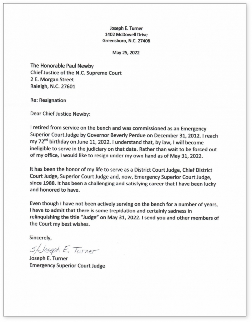 A letter from the Desk of Judge Joseph E. Turner – Greensboro Bar ...